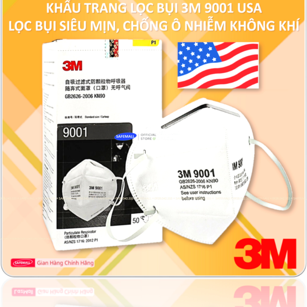 [CHÍNH HÃNG] Hộp 50 Khẩu Trang 3M 9001 Tiêu Chuẩn Mỹ NIOSH N90, Tiêu ...