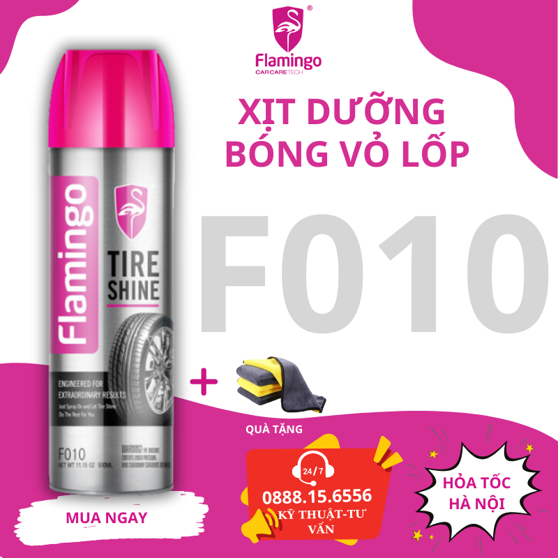 Bình xịt dưỡng bóng vỏ lốp ô tô, phục hồi nhựa đen Flamingo F010 500ml ...