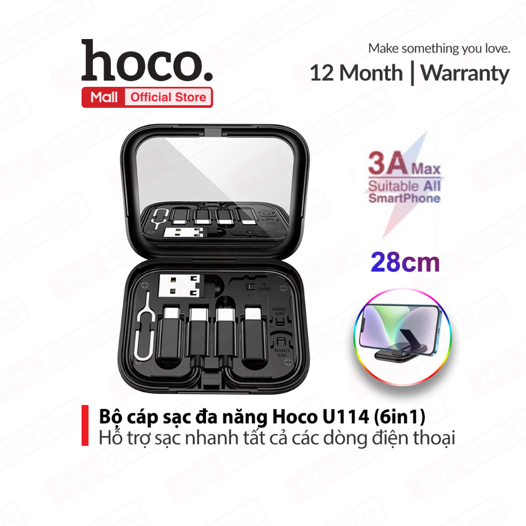 Bộ cáp sạc nhanh đa năng Hoco U114 hỗ trợ sạc nhanh tất cả các dòng ...