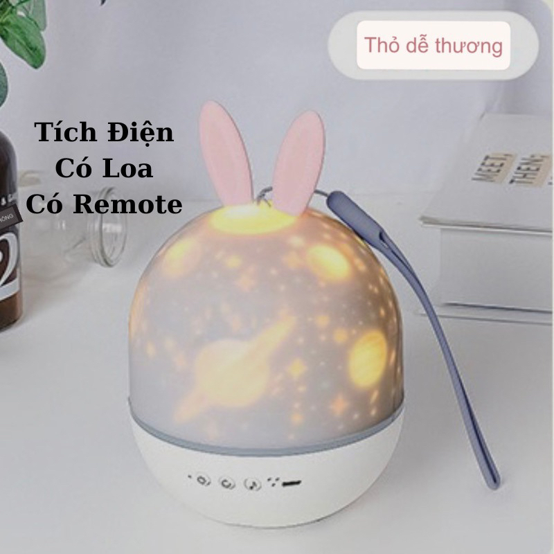 Đèn Ngủ Tai Thỏ Chiếu Bầu Trời Sao 3D Tự Xoay Sạc Tích Điện Có Tiếng ...