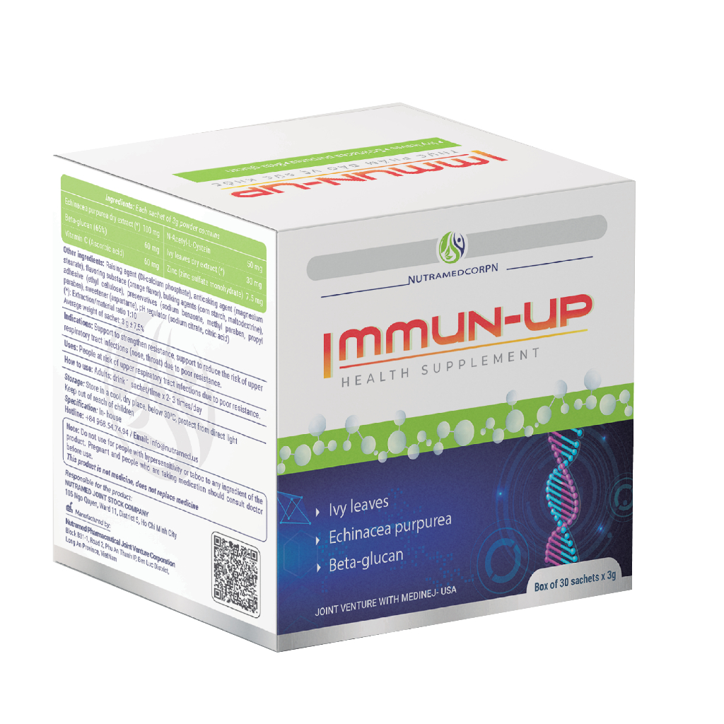 Gói bột uống Immun-up hỗ trợ hiệu quả cho viêm đường hô hấp trên (Hộp ...