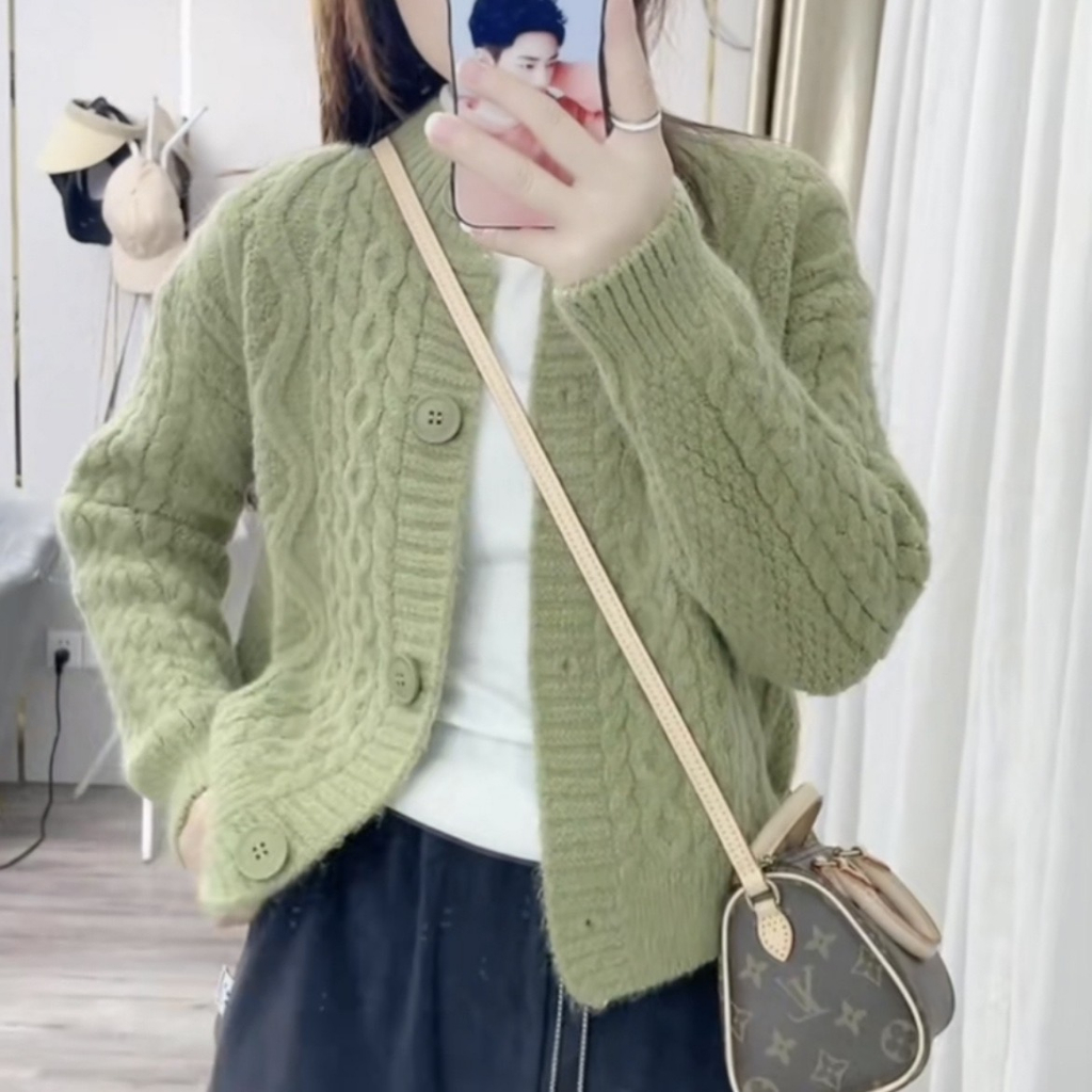 Áo cardigan len vặn thừng loại mỏng khuy to 4 màu cho nữ | Shopee Việt Nam