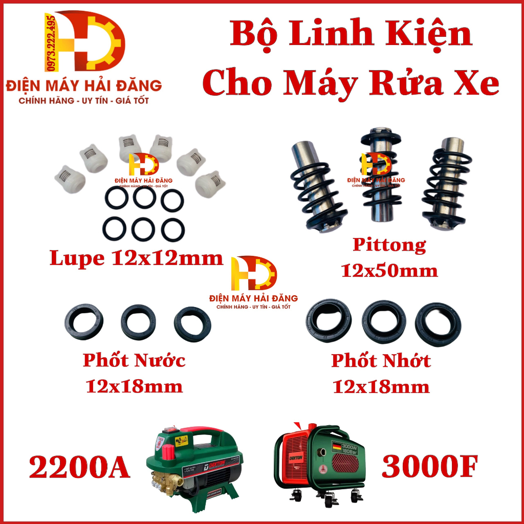 Bộ linh kiện cho máy rửa xe.Luppe lò xo 12x12. Pittong 12x50mm. Phốt ...