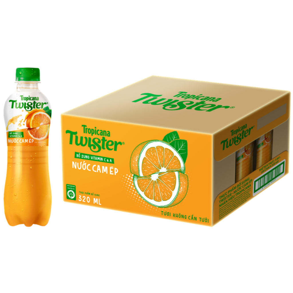 Thùng 24 chai nước cam ép TWISTER TROPICANA 320ml / Lốc 6 chai nước cam ép TROPICANA TWISTER ...
