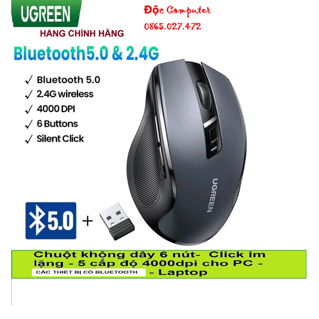 Chuột không dây Ugreen MU006 15508 15063 Bluetooth 5.0 + Wireless 2.4G ...