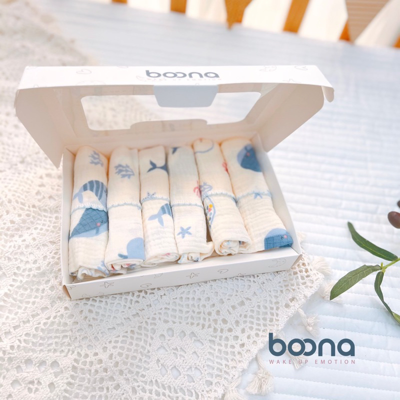 Set 6 khăn sữa Boona Muslin mềm mại, thấm hút tốt, kháng khuẩn cho bé sơ sinh BOO0012 Baby Born ...