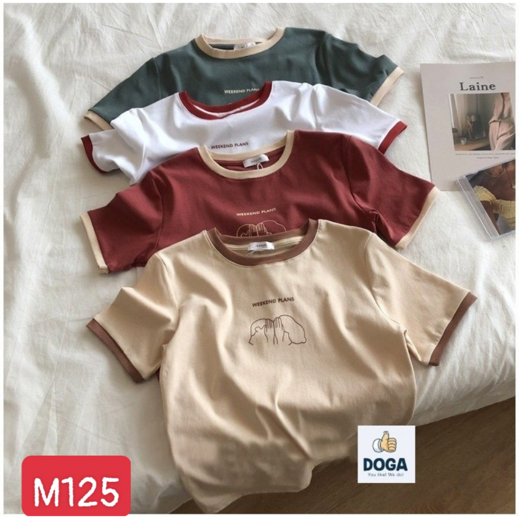 Áo thun Cotton size M, L. XL suông rộng DOGA tay lửng phối viền trẻ ...