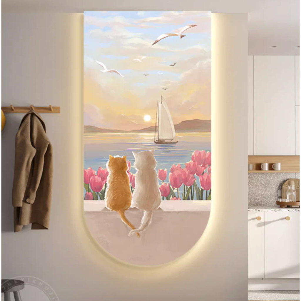 Tranh Cắt 3D LED Mèo Con Ngắm Hoàng Hôn Bình Minh Trang Trí Phòng Khách ...