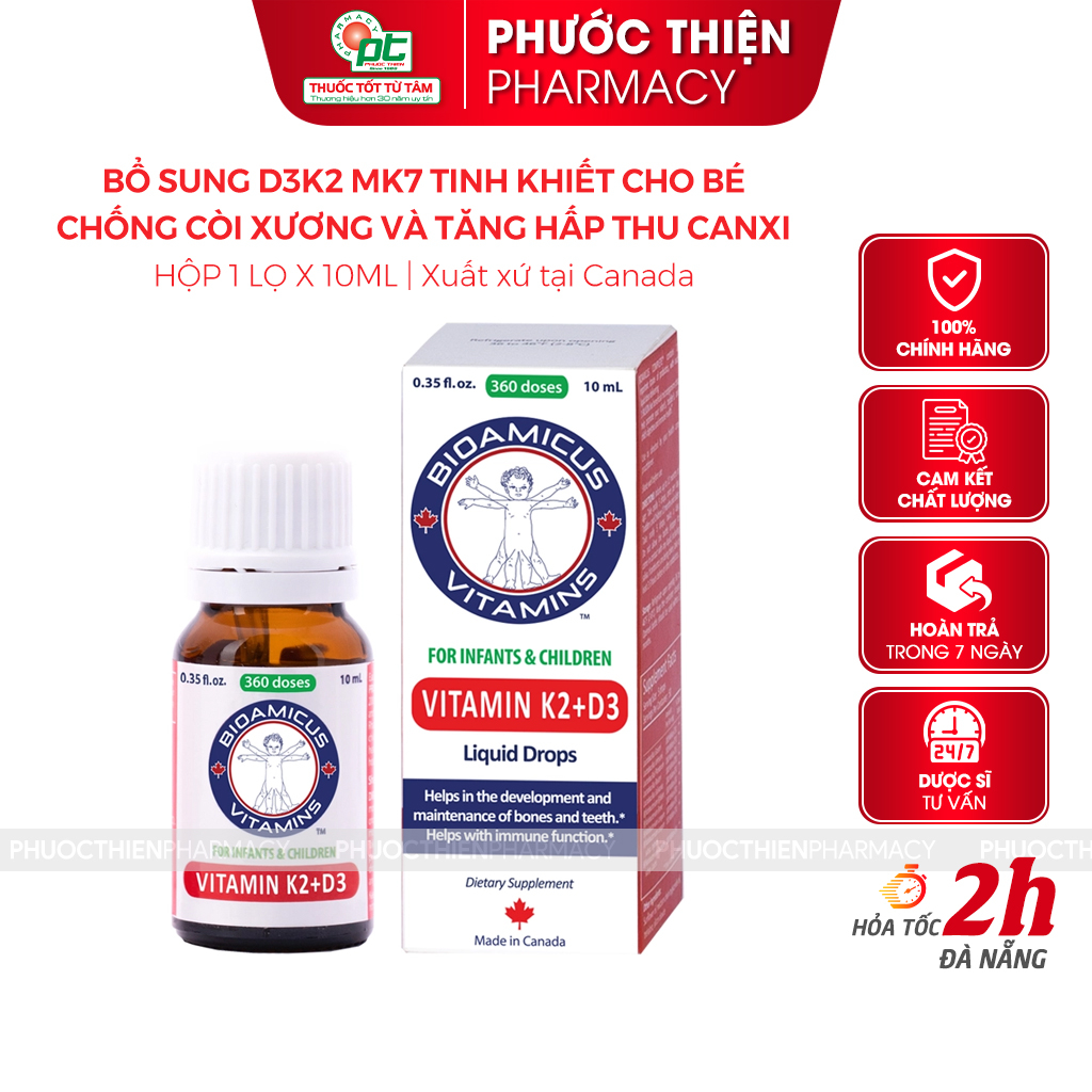 BioAmicus Vitamin D3K2 chính hãng giúp bổ sung D3 K2 MK7 tăng cường hấp thu Canxi cho bé 10ml ...