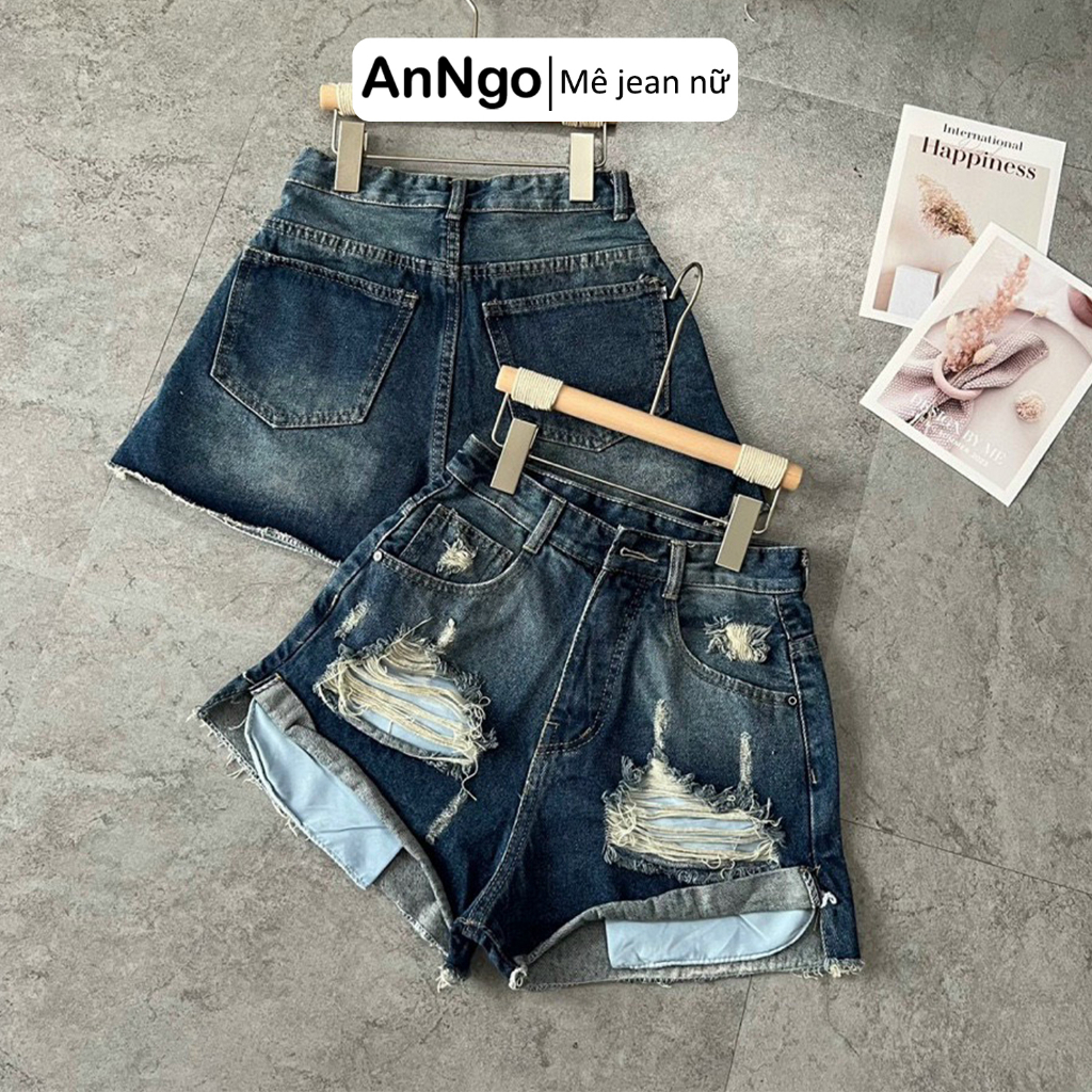 Quần short jean nữ loang màu rách không co giãn lưng cao Anngo - AT307 ...
