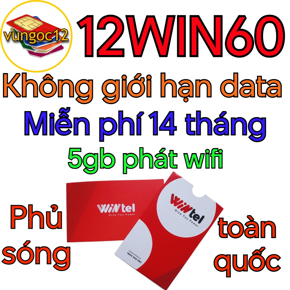 SIM 4G VINA WINTEL 12WIN60 12WIN60P KM 14T FULL DATA TỐC ĐỘ CAO K GIỚI ...