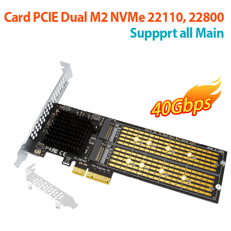 Card chuyển đổi PCIe 3.0 4X to Dual M.2 NVMe SSD 22110 2280. Gắn 2 ổ ...
