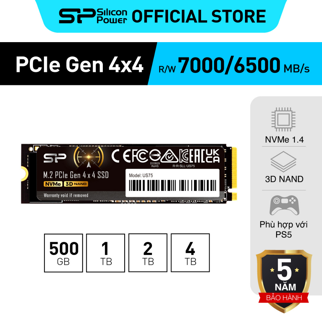 Ổ cứng SSD Silicon Power M.2 PCIe Gen 4x4 NVMe 3D NAND Đọc/viết tối đa ...