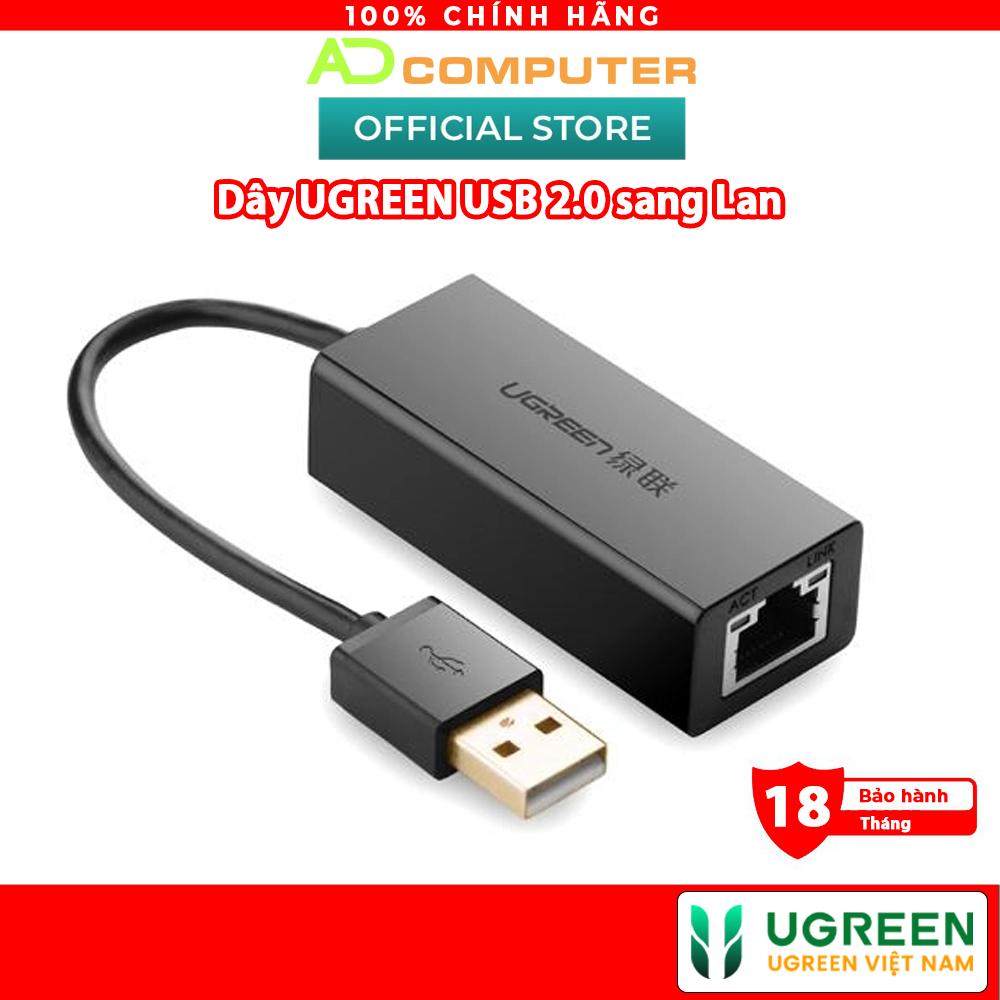 Dây UGREEN USB 2.0 sang 10/100mbps Lan chip AXIS88772 CR110 - Hàng phân ...