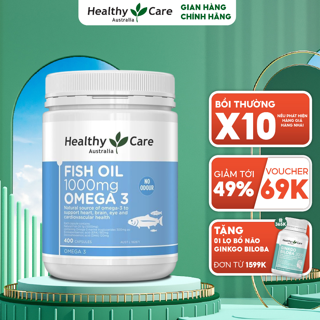 Viên Uống Dầu Cá Omega 3 Healthy Care Fish Oil 400 Viên Bổ Não, Sáng ...