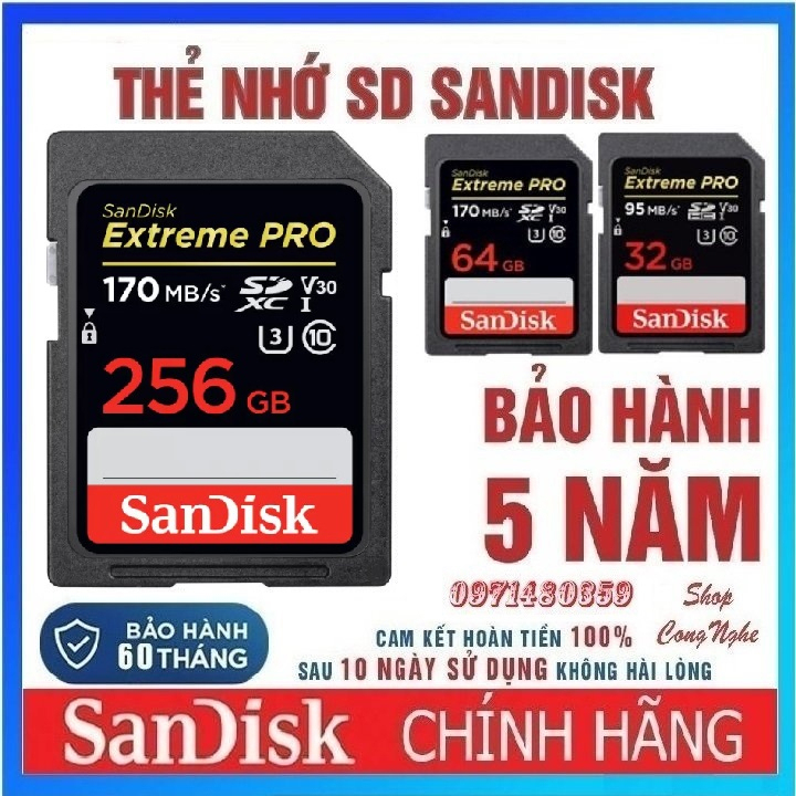 Thẻ nhớ SD Sandisk 32G 64G 128G 256G Ultra Class 10 và Extreme Pro tốc độ cao cho máy ảnh, máy ...