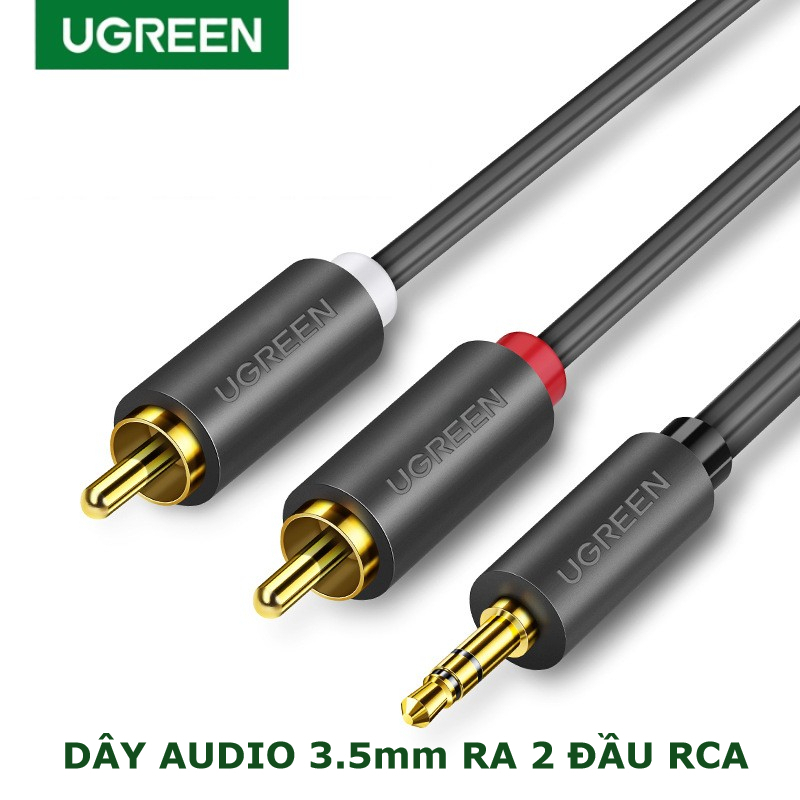 Dây Audio 3.5mm ra 2 đầu RCA (Hoa sen) Ugreen, Đầu nối mạ vàng 14K, Kết nối dễ dàng, Bảo hành 12 ...