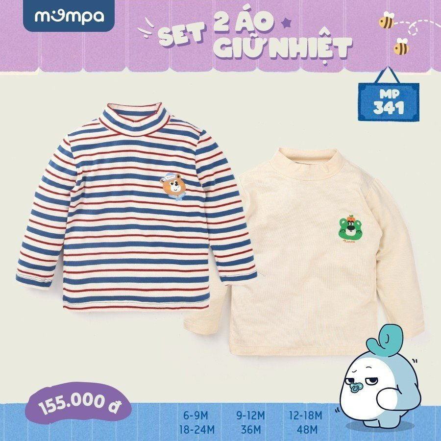 Áo giữ nhiệt cho bé Mompa set 2 chiếc từ 6 tháng đến 4 tuổi vải Modal ...