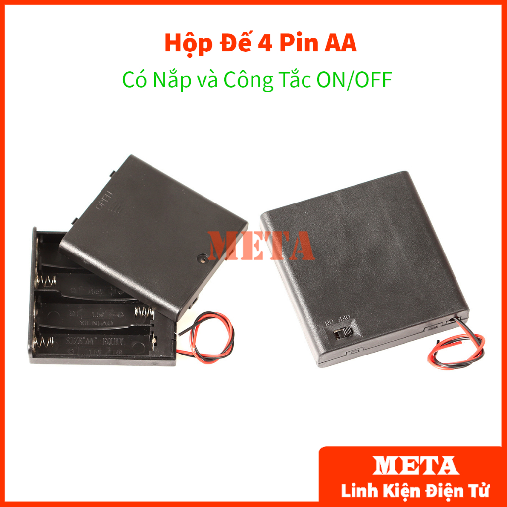 Hộp Đế 1/2/3/4 Pin AA Có Nắp và Công Tắc ON/OFF - Hộp đế pin đại AA ...
