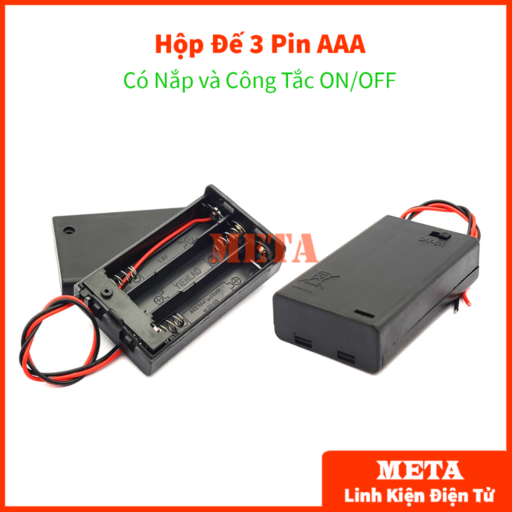 Hộp Đế 1/2/3/4 Pin AAA Có Nắp + Công Tắc ON/OFF - Hộp đế pin tiểu, pin ...