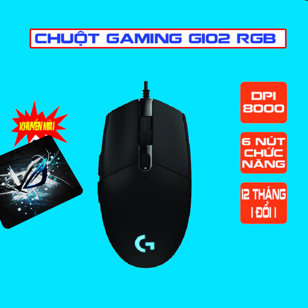 Chuột Gaming Logitech G102 Led RBG 8.000 DPI, Tặng kèm lót chuột [1 đổi ...