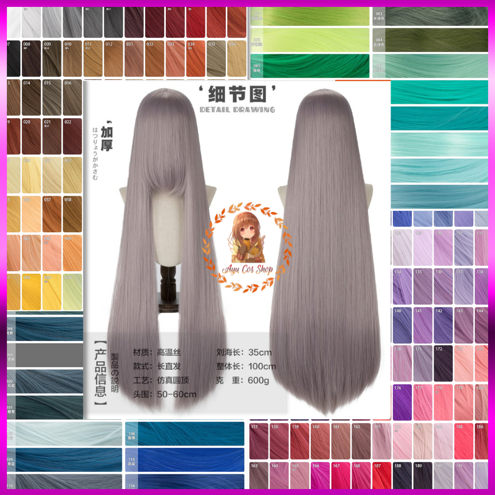 [Có sẵn] wig/tóc giả cơ bản 100cm Manqi trắng đen nâu xanh đỏ cam vàng ...
