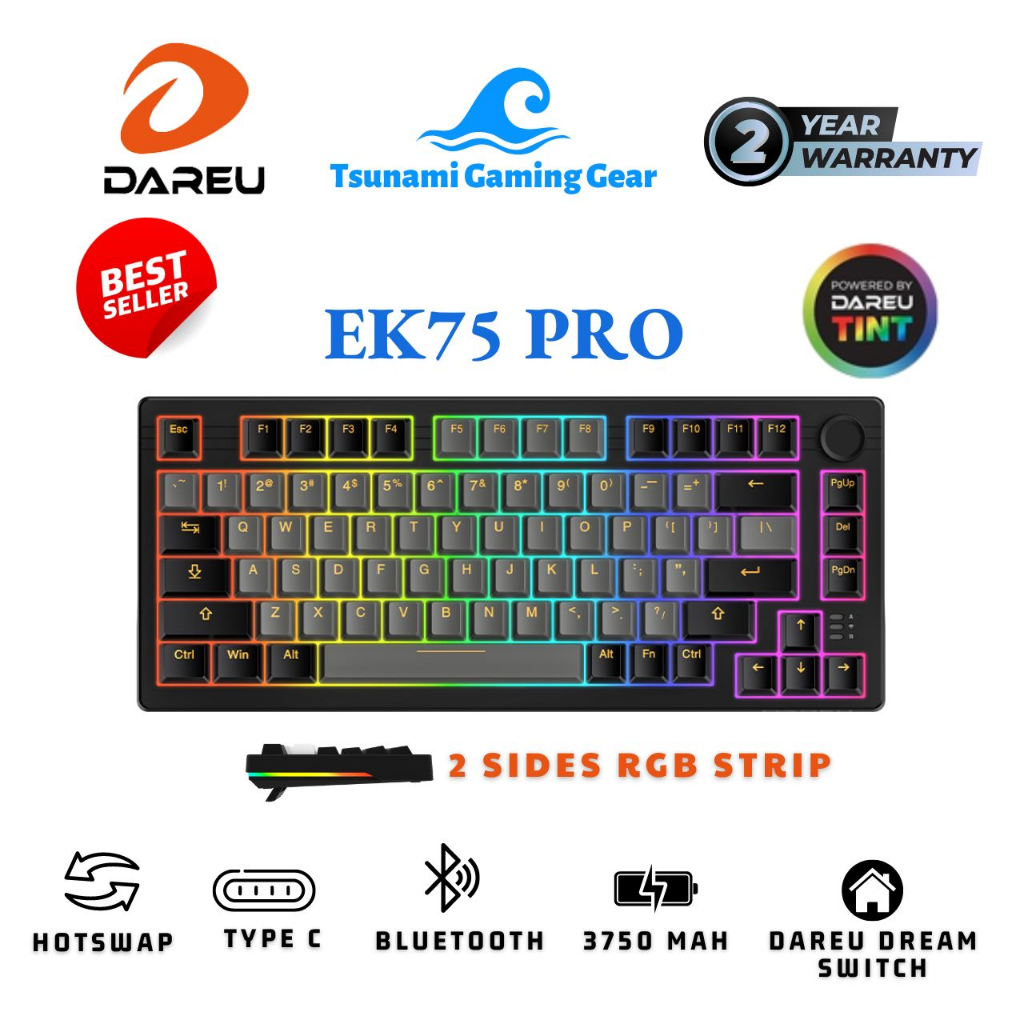 Bàn phím cơ không dây DAREU EK75 PRO BLACK GOLDEN/ RGB/ Triple Mode ...