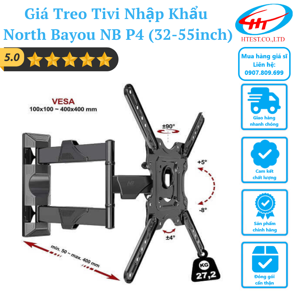[P4 - P5 - P6 - X4 - X8] Khung treo tivi xoay nhập khẩu chính hãng NB North Bayou Kaloc (32 inch ...