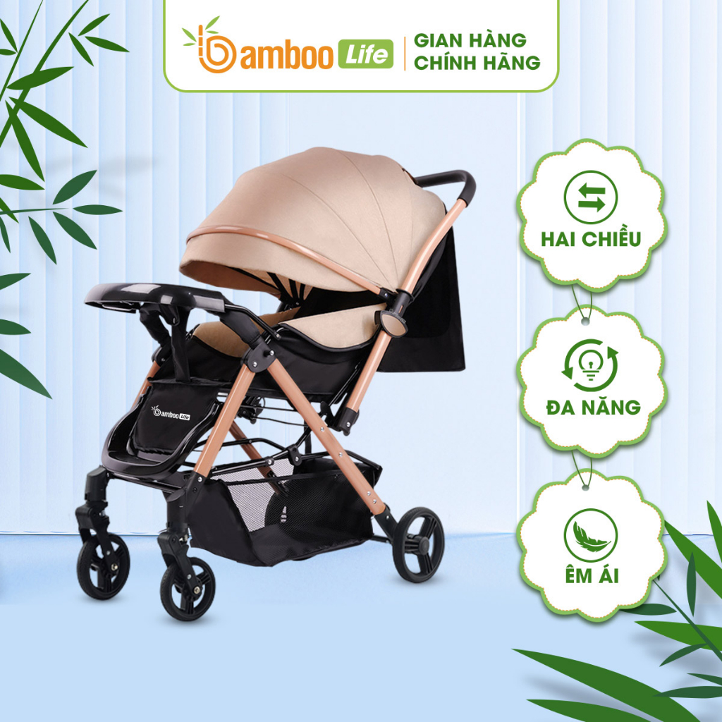 Xe đẩy cho bé, xe đẩy gấp gọn cho bé Bamboo Life chính hãng 2 chiều 3 tư thế cho bé sơ sinh 0-36 ...