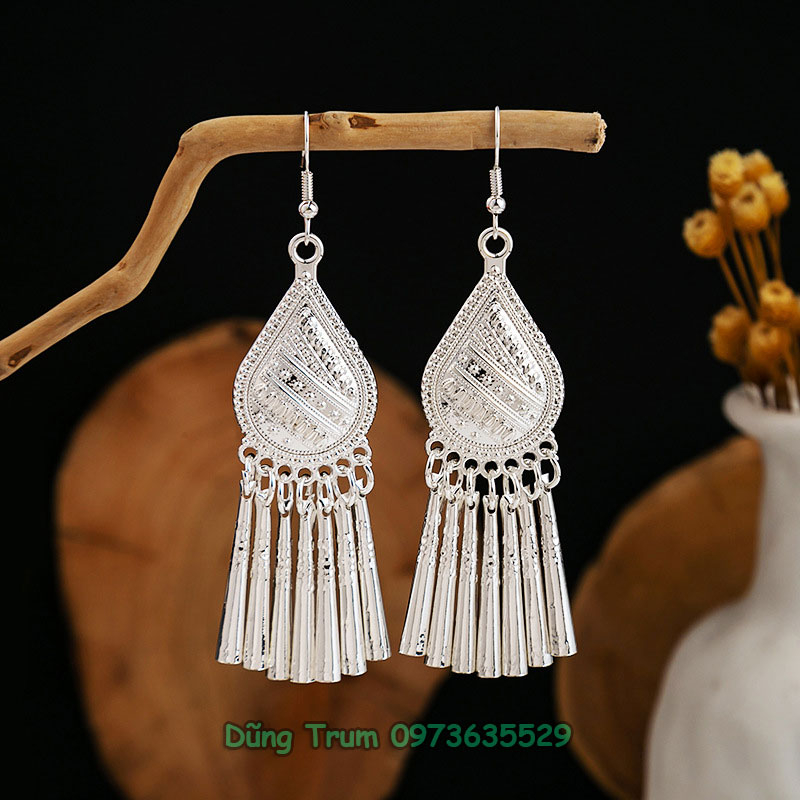 Bông tai dài tua rua lá phong cách cổ trang Bohemian, khuyên tai dài hầu đồng B873 | Shopee Việt Nam