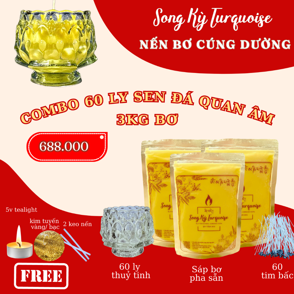 Nến Bơ Cúng Phật - Combo 36/60 Ly Sen Đá Quan Âm - Set Nguyên Liệu Làm ...