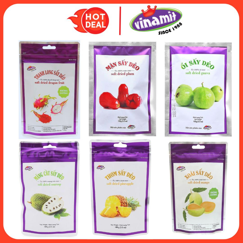 Xoài/Dứa/Thơm/Mãng Cầu/Mít/Thanh Long Sấy Dẻo Không Đường Vinamit 100G | Shopee Việt Nam