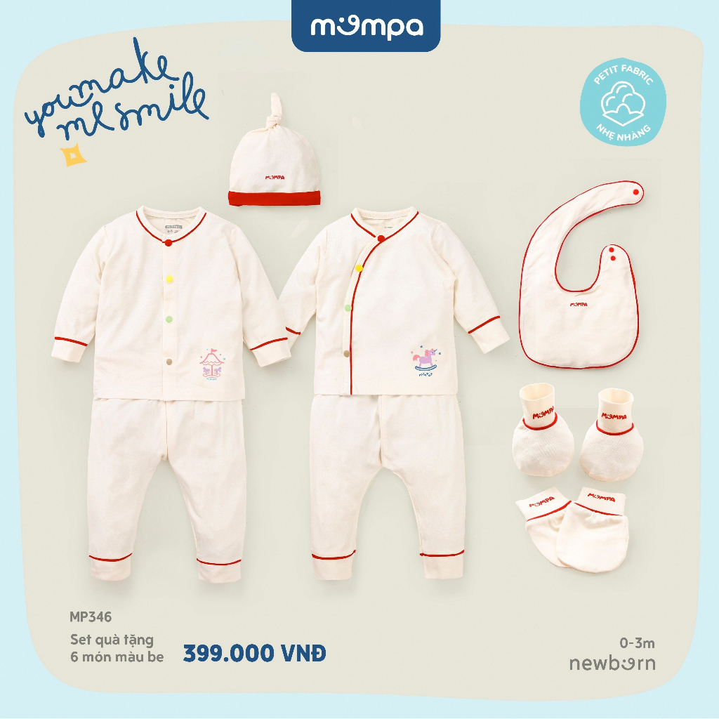 Set quà tặng sơ sinh Mompa cho bé 0 đến 3 tháng vải Petit co giãn ...
