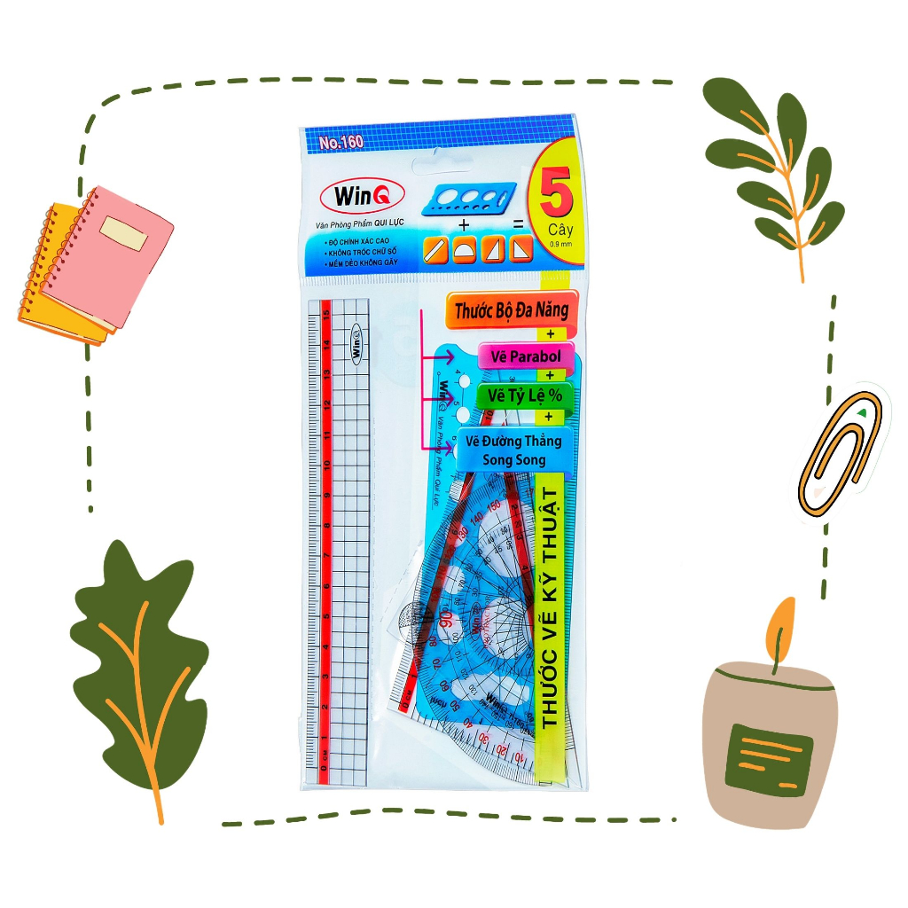 Bộ 5 cây thước vẽ kỹ thuật bộ WinQ Qui Lực T-160 / T160 chất lượng tốt ...