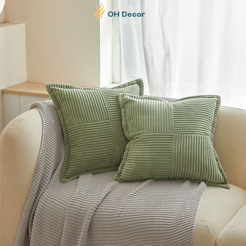 Gối sofa tựa lưng decor vỏ gối bao nhung tăm cao cấp bản bo viền trang ...