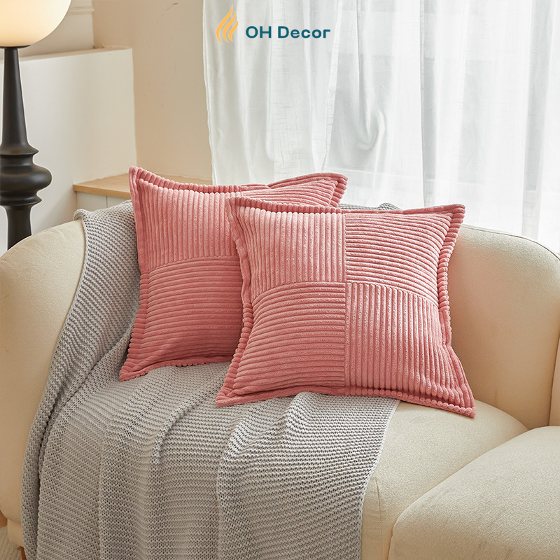 Gối sofa tựa lưng decor vỏ gối bao nhung tăm cao cấp bản bo viền trang ...