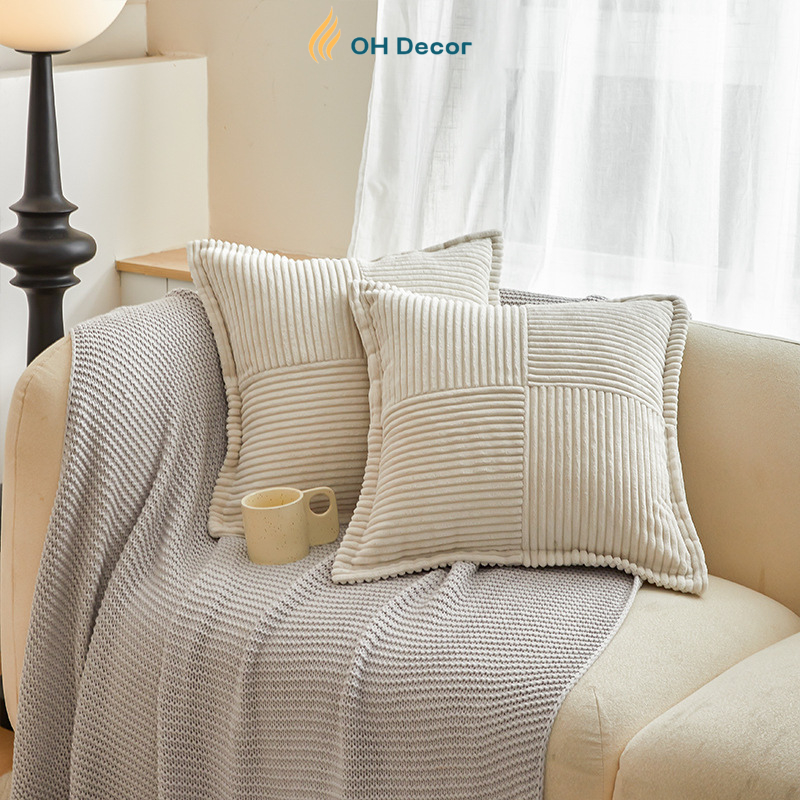 Gối sofa tựa lưng decor vỏ gối bao nhung tăm cao cấp bản bo viền trang ...