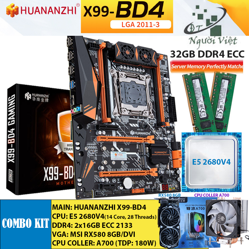 Combo Main Huananzhi X99 -BD4 DDR4 + CPU 2680 V4 (14 nhân/28 luồng/35MB Cache)+ RAM32GB + CPU ...