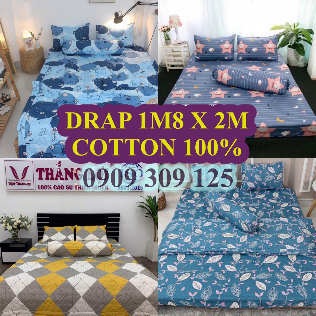 Drap cotton 100% , ga trải giường 1m8 x 2m (4 món) cotton 100% (ảnh thật) | Shopee Việt Nam