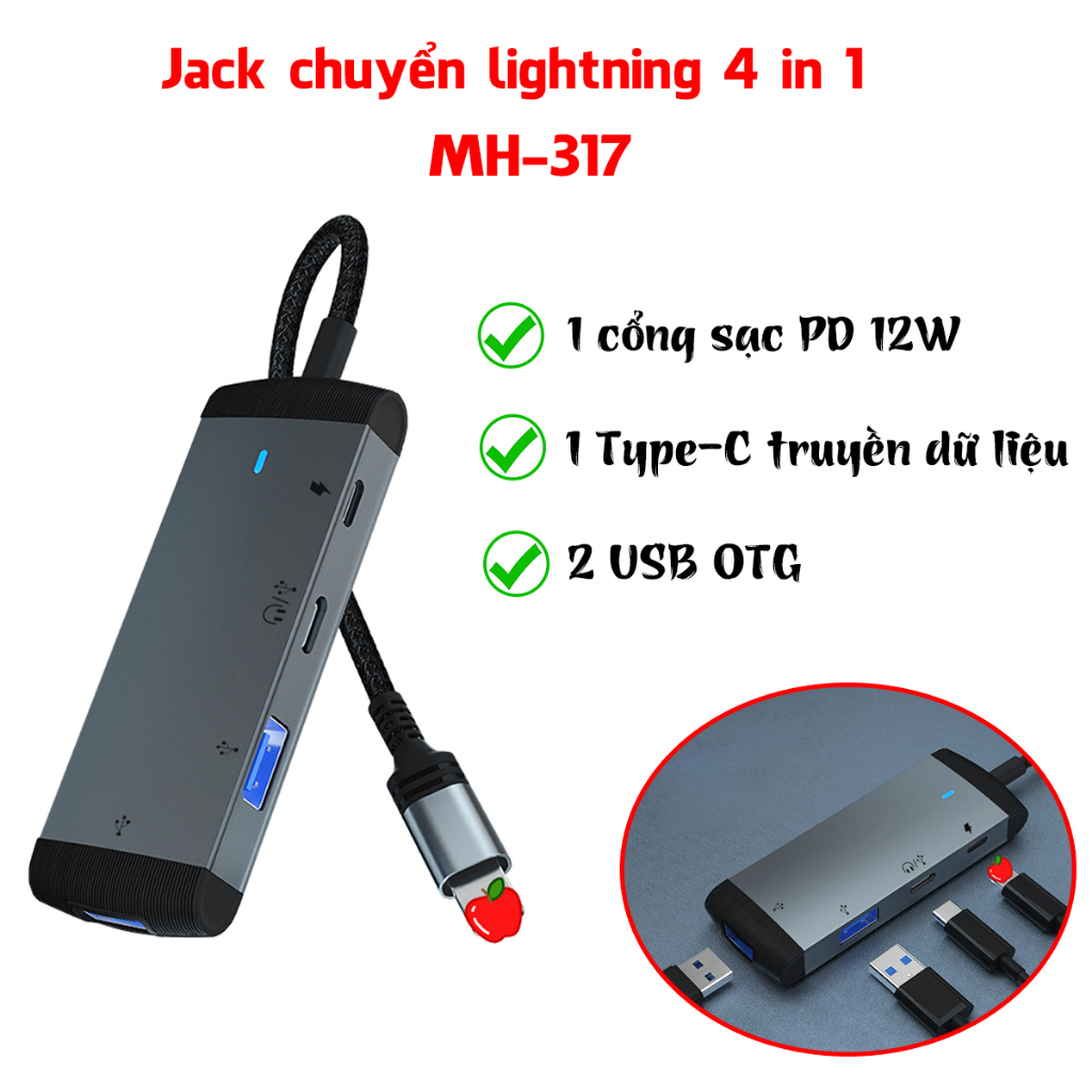 Jack chuyển đổi 4 in 1 cho iPhone iPad MH317 - Hub chuyển đổi cắm bàn ...
