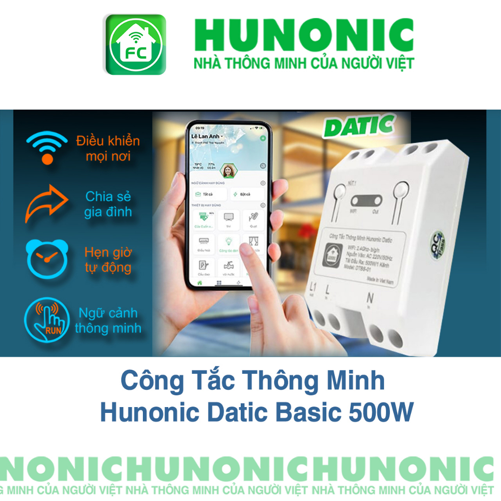 Công Tắc Thông Minh Hunonic Datic Basic 500W - Chính hãng bảo hành 6 ...