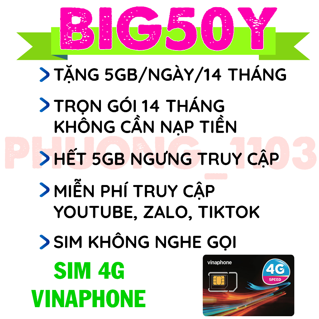 Sim 4G vina BIG50Y tặng 5gb/ngày miễn phí 3 và 15 tháng không phải nạp tiền | Shopee Việt Nam