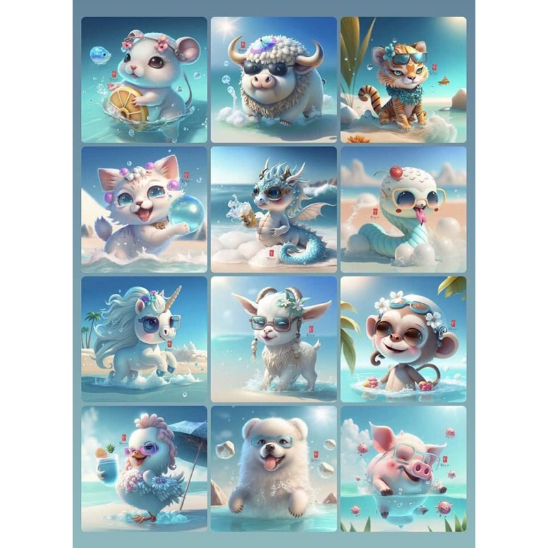 Tranh đính đá mini, tranh đính đá 12 con giáp, KT:35x35cm,chưa đính và ...