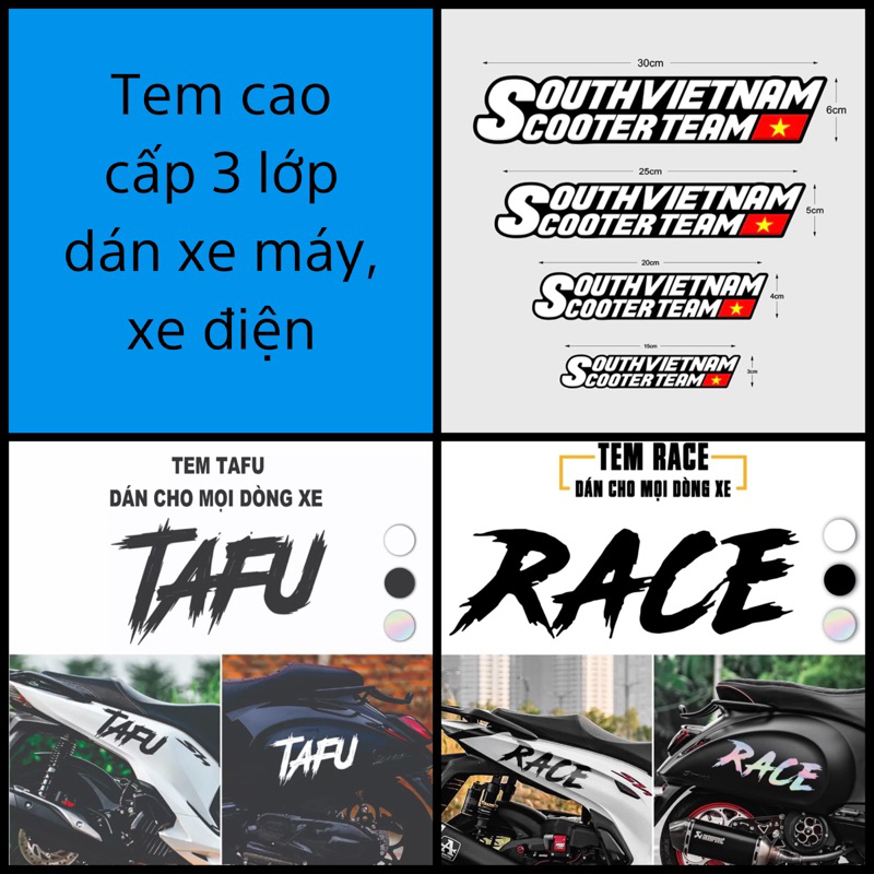 Tem dán xe logo sticker chữ RACE SOUTH VIETNAM SCOOTER TEAM TAFU ...