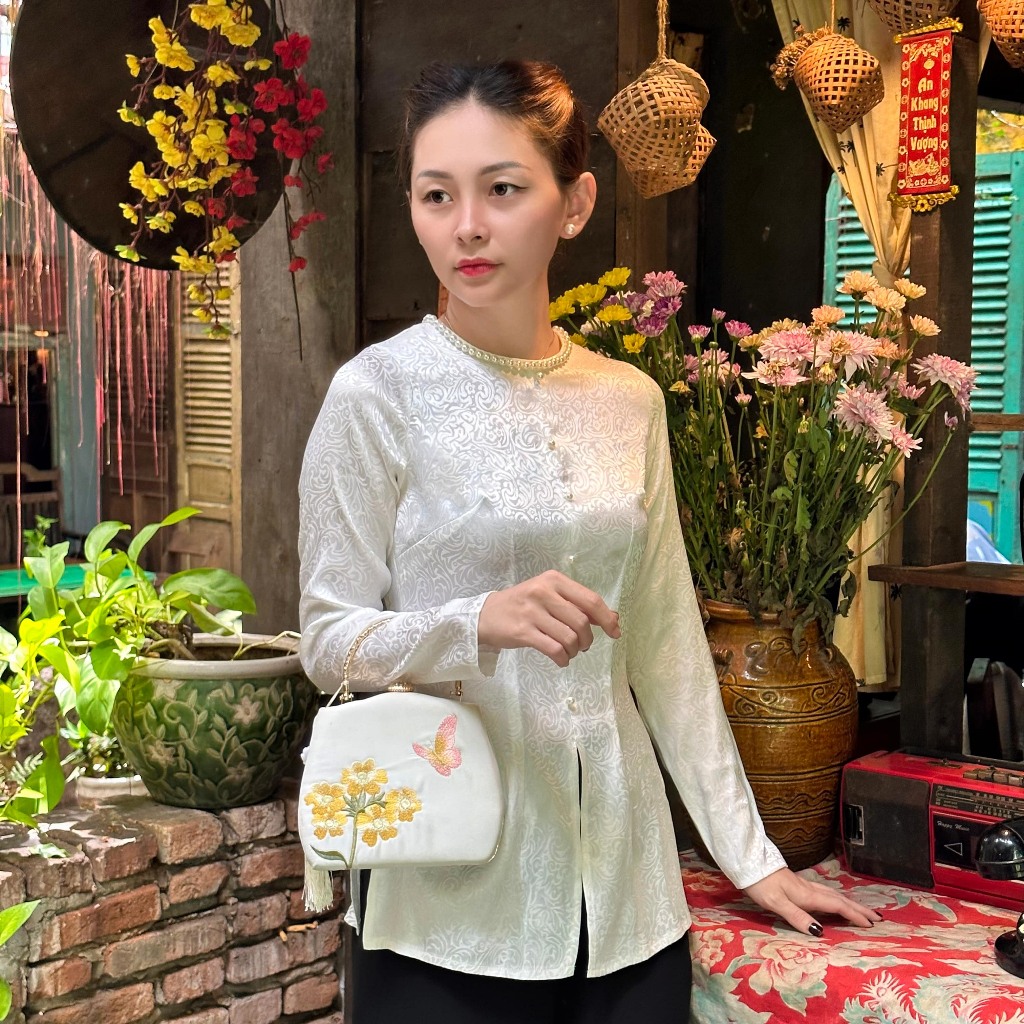 Áo bà ba nữ gấm lụa MO2 SAIGON truyền thống tay trơn | Shopee Việt Nam