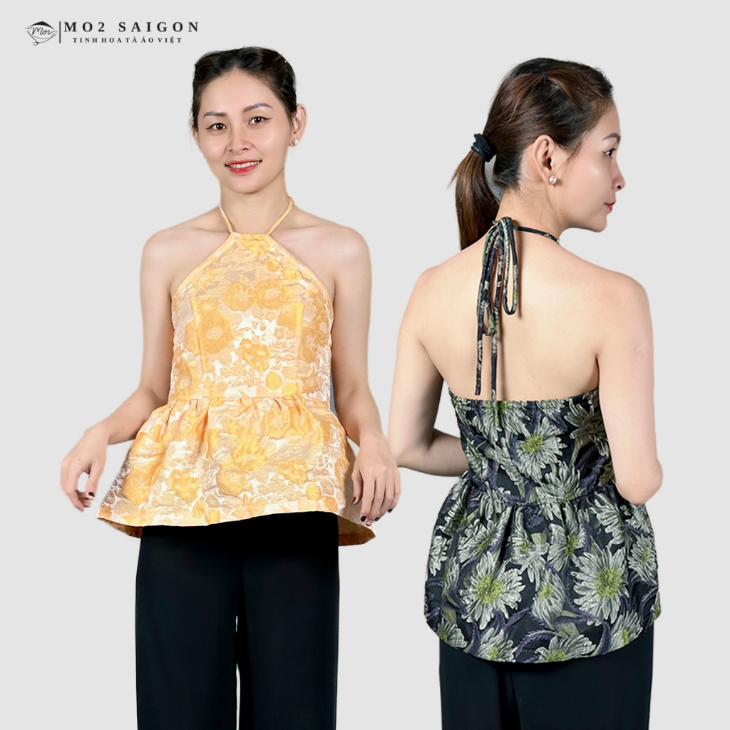 Áo yếm gấm nữ MO2 SAIGON chun phồng buộc dây | Shopee Việt Nam