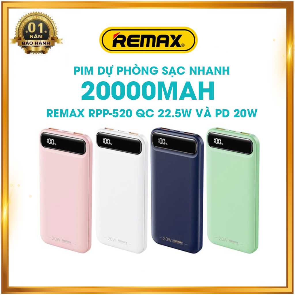Sạc Dự Phòng Remax RPP-521 20000mAh, Sạc Nhanh 20w, Màn hình LED | Shopee Việt Nam