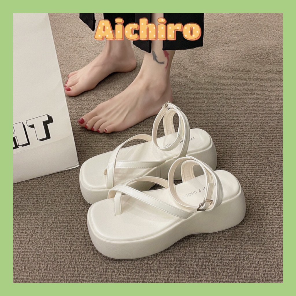 Sandal nữ xỏ ngón dây mảnh Aichiro, dép quai hậu đế cao 5cm học sinh đi ...