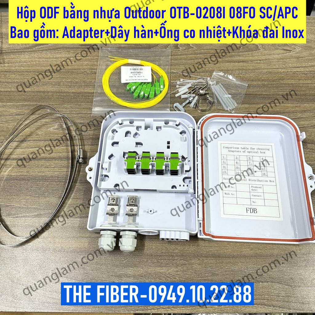 Hộp ODF nhựa Outdoor OTB-0208I 08FO SC/APC SC/UPC (Bao gồm Adpater SC ...