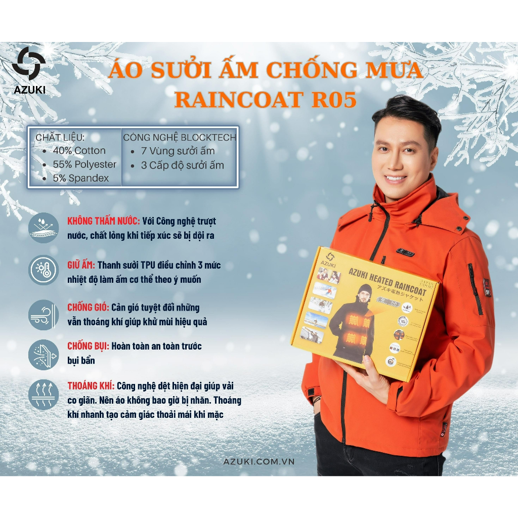 Áo Sưởi Ấm Azuki R05 Chống Nước Chạy Bằng Pin 24000mah Chất Lượng Cao